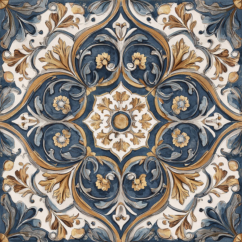 1887 - Royal Aurelia - Decorative Pattern Tile 8"x8" 6"x6" 4.25" X4.25 ...