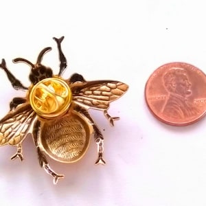 Huge Gold Bee Pin, Gold Honeybee Pin Brooch, Antiqued Gold Bee Pin, Big ...