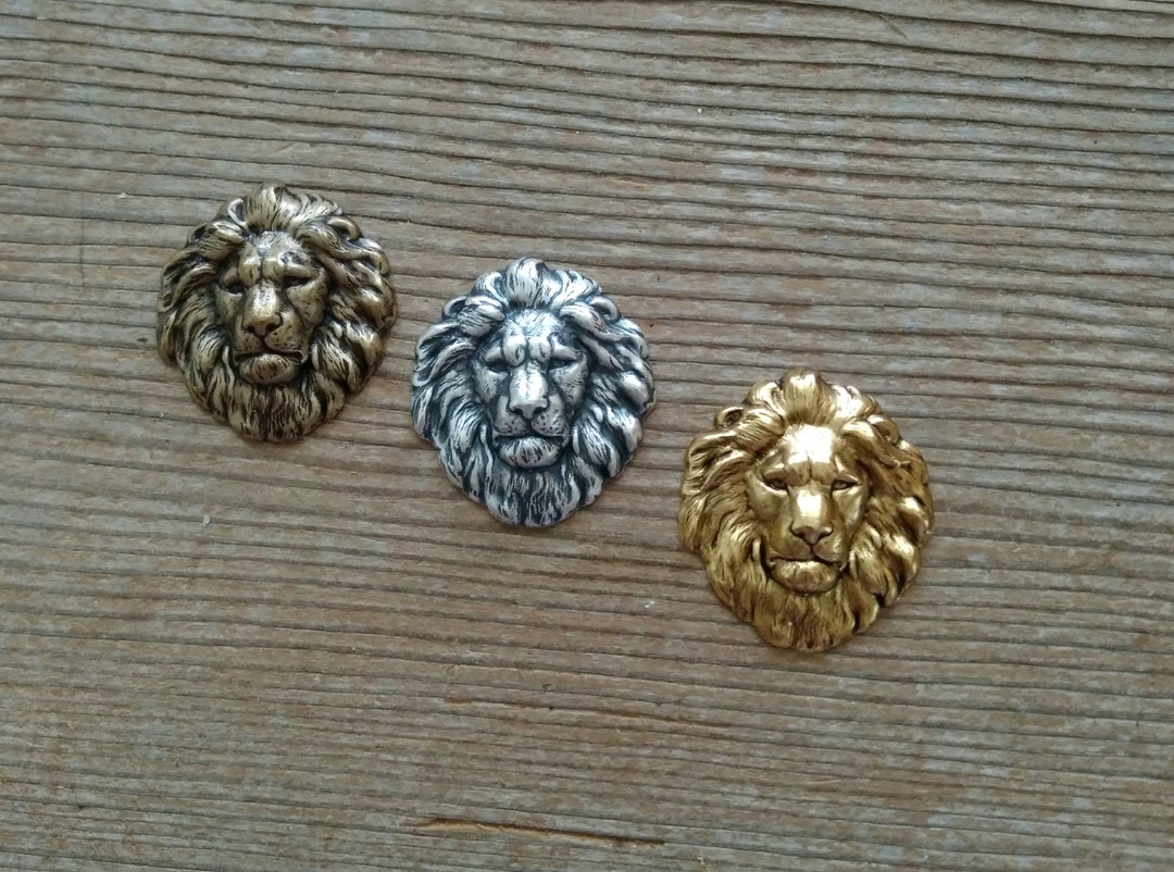 Lion Head Pin, Antiqued Brass Lion Pin, Antiqued Silver Lion Lapel Pin ...