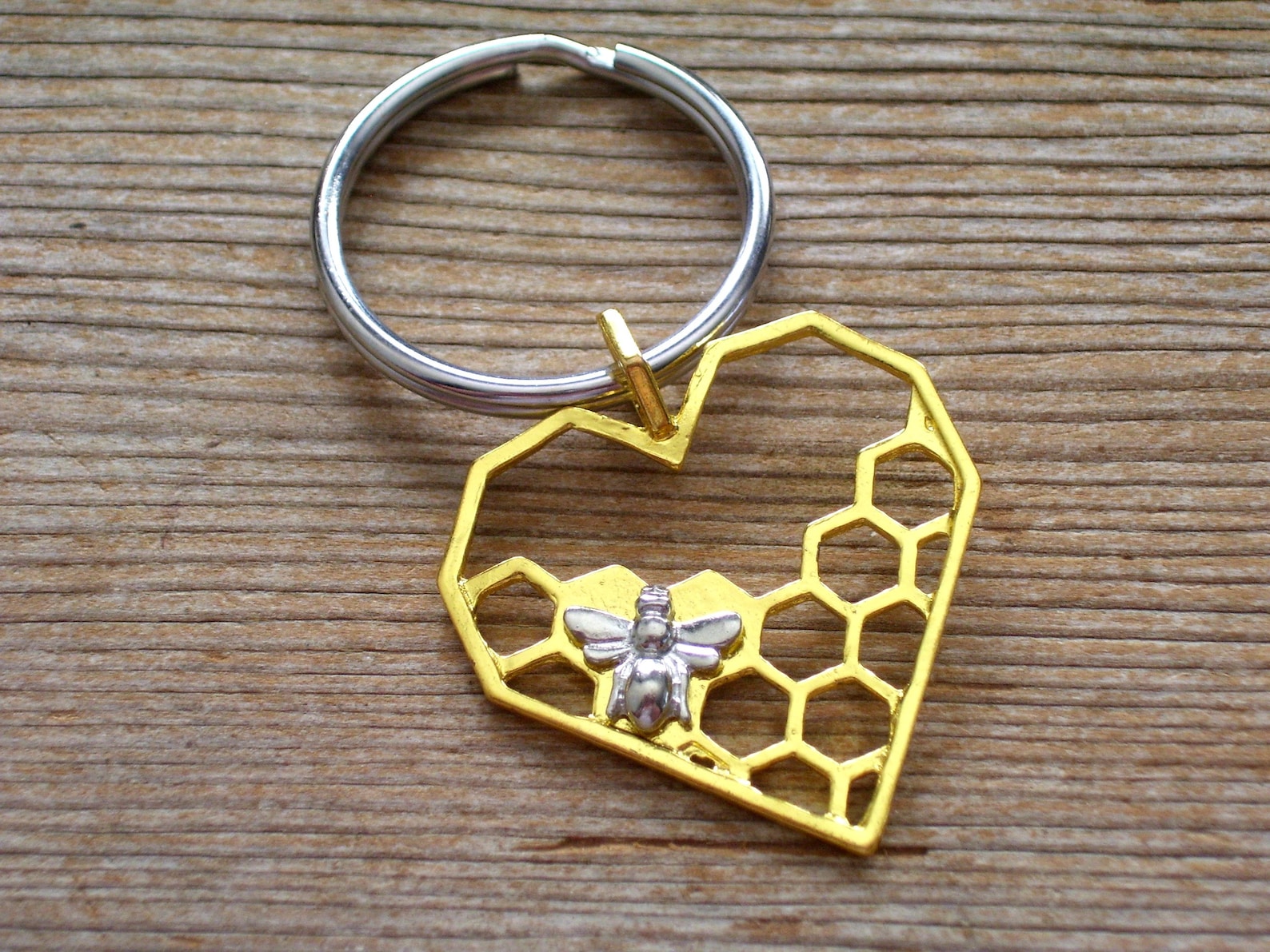 Bee Honeycomb Keychain Gold Silver Bee Heart Honeycomb Key - Etsy