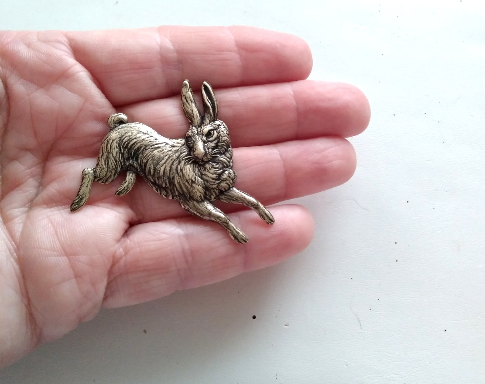 Antiqued Gold Rabbit Pin: Large Running Hare Jewelry - Etsy