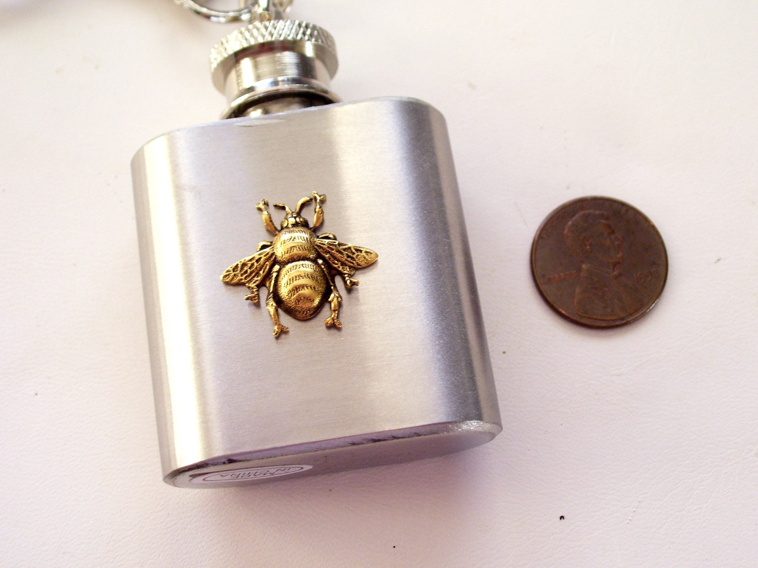 Silver Gold Honeybee Mini Flask Keychain, Stainless Steel Mini Flask, 1 ...