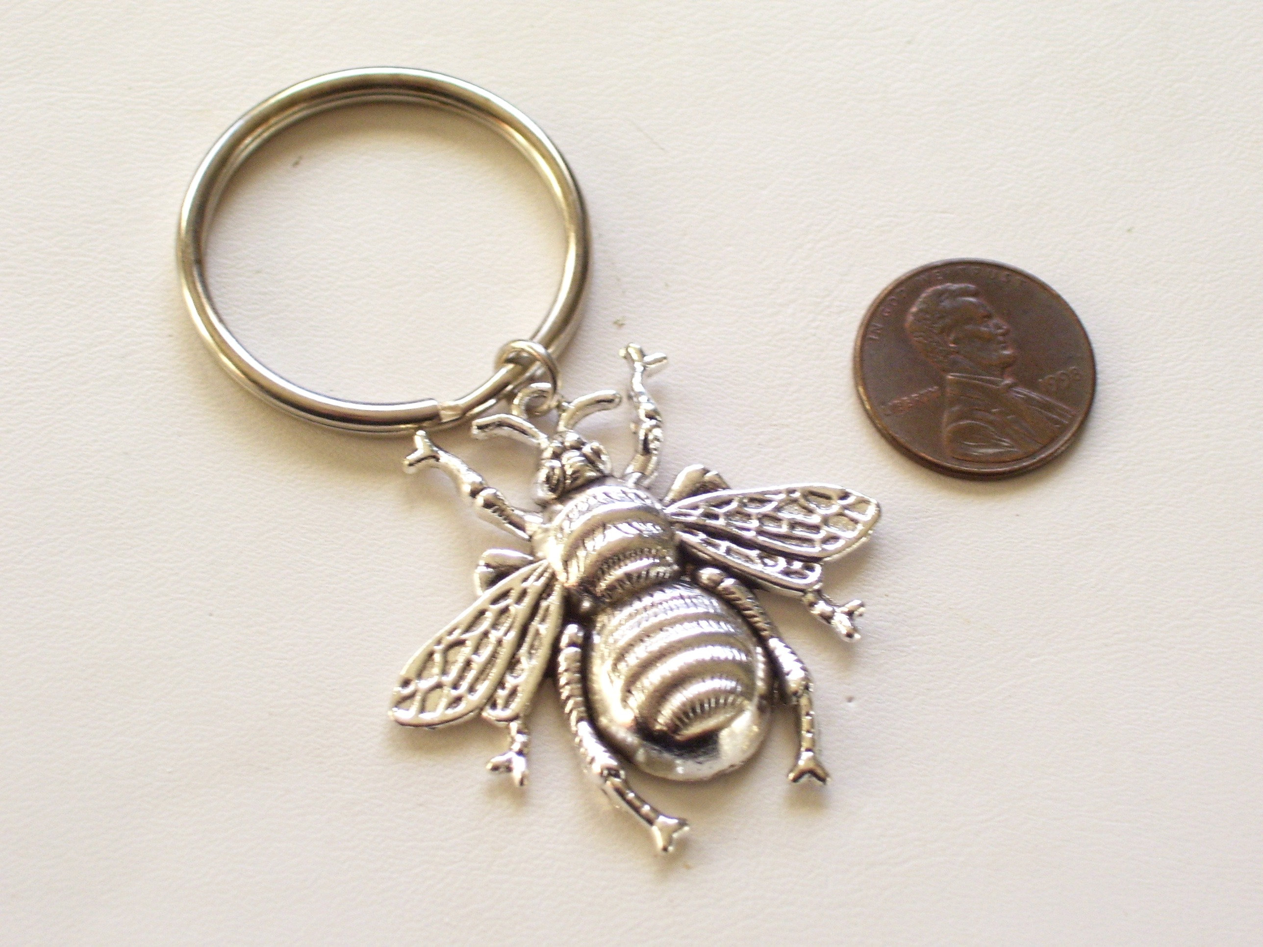 Huge Honeybee Keychain Silver Honeybee Key Chain Honeybee - Etsy