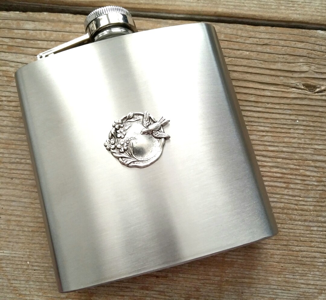 Victorian Floral Bird Hip Flask, Stainless Steel Flask, 6 Oz Flask ...