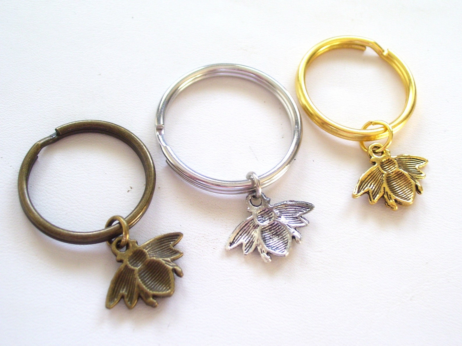 Honeybee Keychain Honeybee Charm Brass Bee Key Chain Silver | Etsy