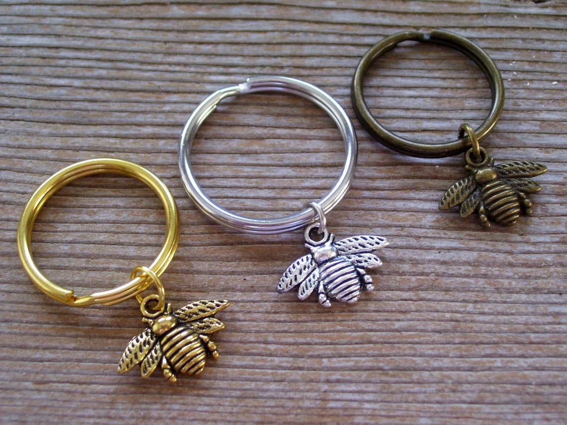 Honeybee Keychain Honeybee Charm Brass Bee Key Chain Silver - Etsy