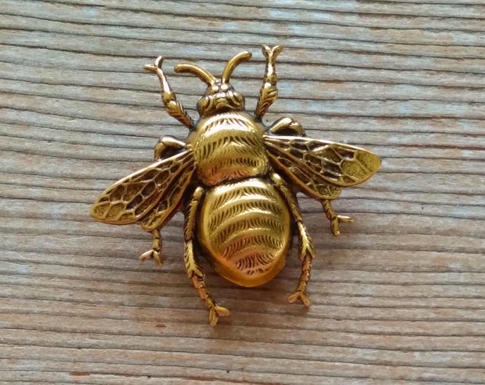 Huge Gold Bee Pin, Gold Honeybee Pin Brooch, Antiqued Gold Bee Pin, Big ...