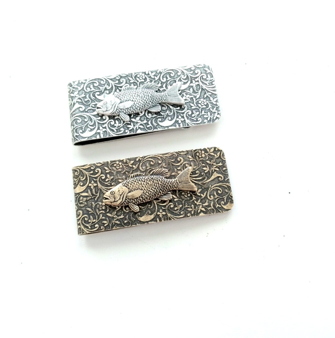 Fish Money Clip, Antiqued Silver Fish Money Clip, Embossed Money Clip ...
