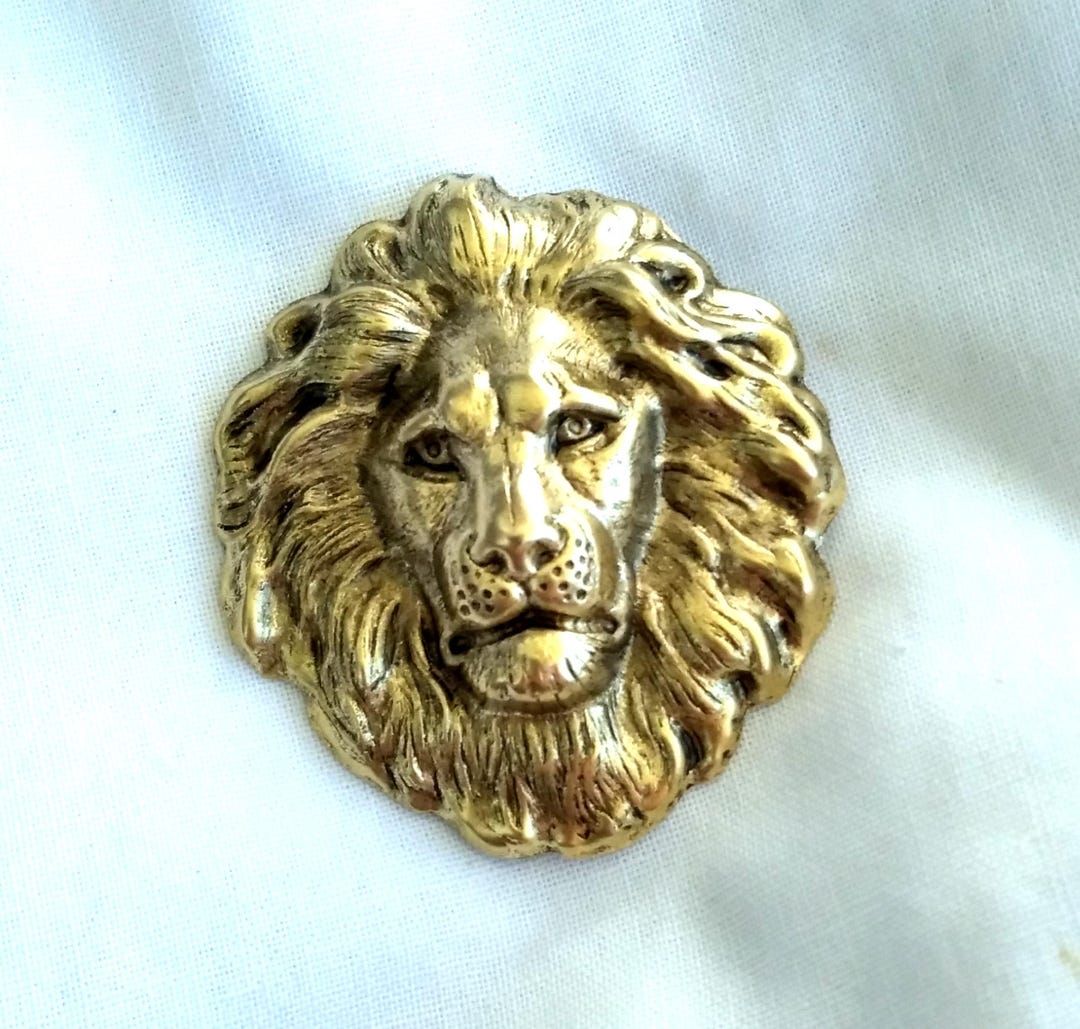 Huge Gold Lion Head Pin, Antiqued Gold Lion Pin, Lion Lapel Pin, Lion ...