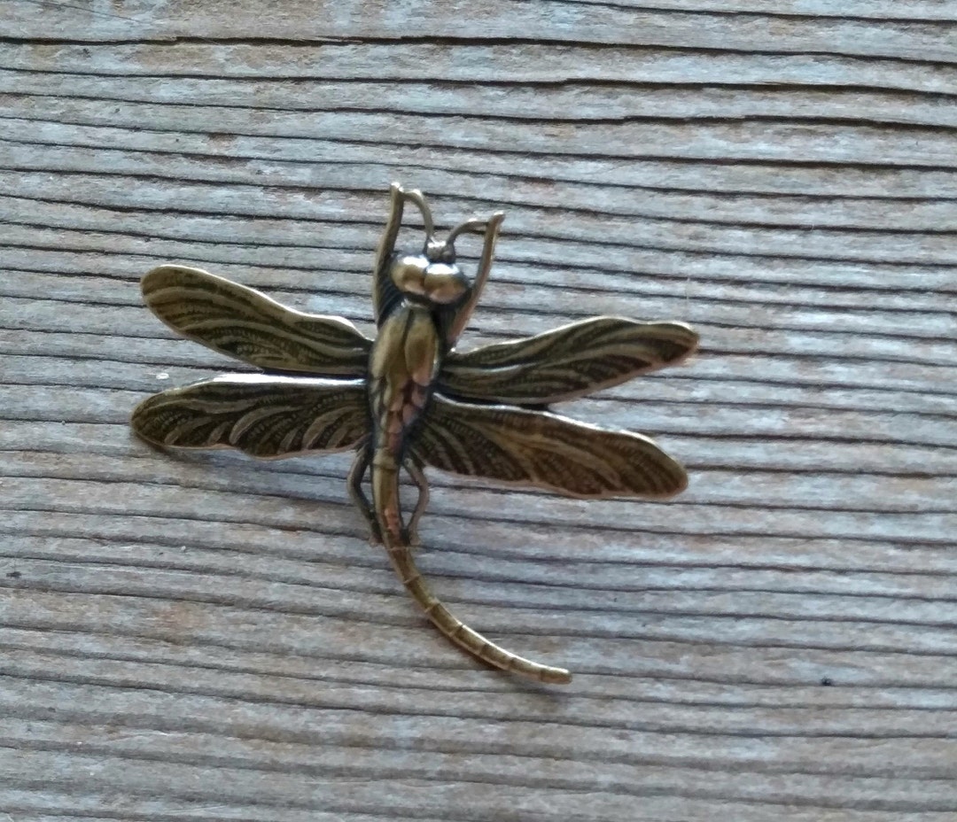 The Antiqued Brass Dragonfly Pin, Large Dragonfly Pin, Flying Dragonfly ...