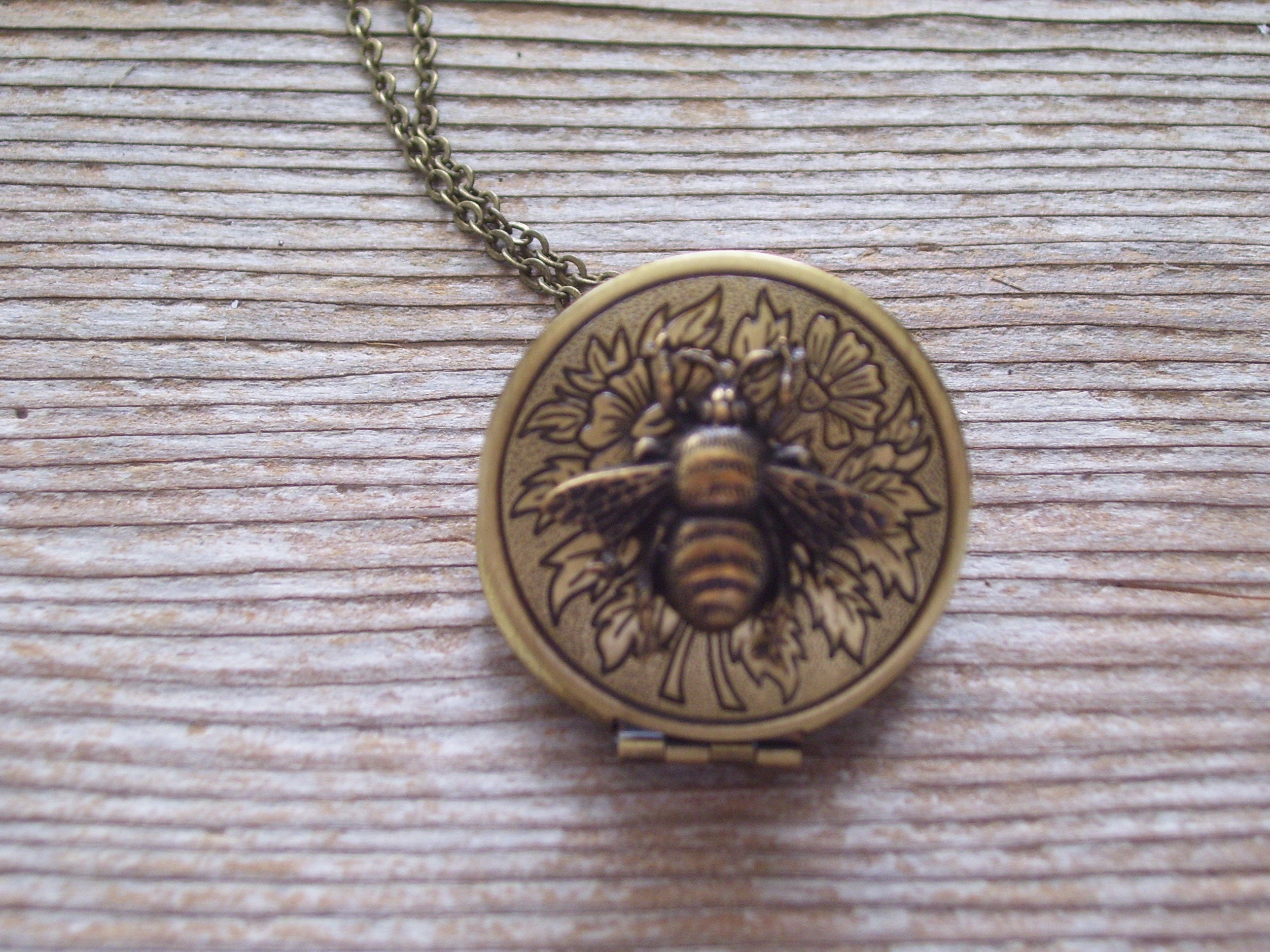 Floral Bee Locket Brass Honeybee Locket Necklace Antiqued | Etsy