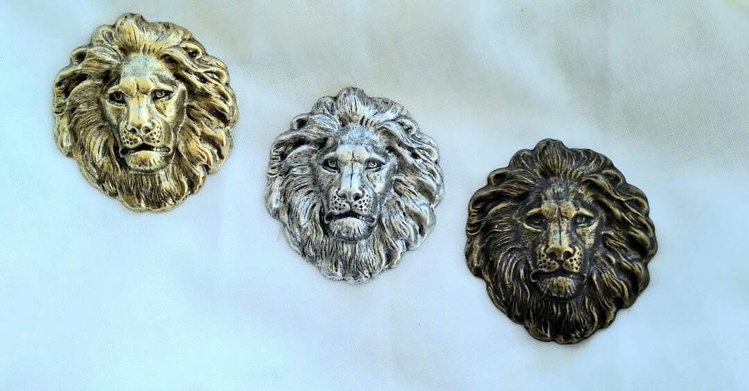 Huge Gold Lion Head Pin, Antiqued Silver Lion Pin, Brass Lion Lapel Pin ...