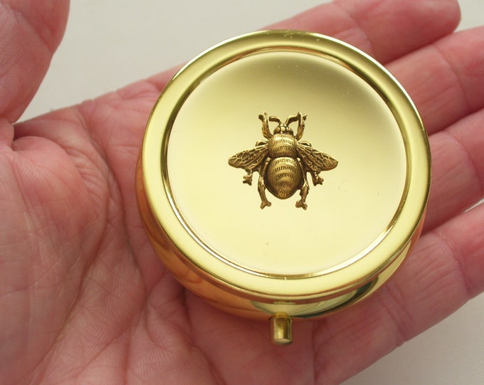 Gold Bee Pill Box, Honeybee Pill Carrier, Bee Lover Gift, Gold Honeybee ...