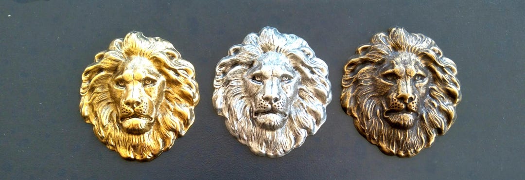 Huge Gold Lion Head Pin, Antiqued Gold Lion Pin, Lion Lapel Pin, Lion ...