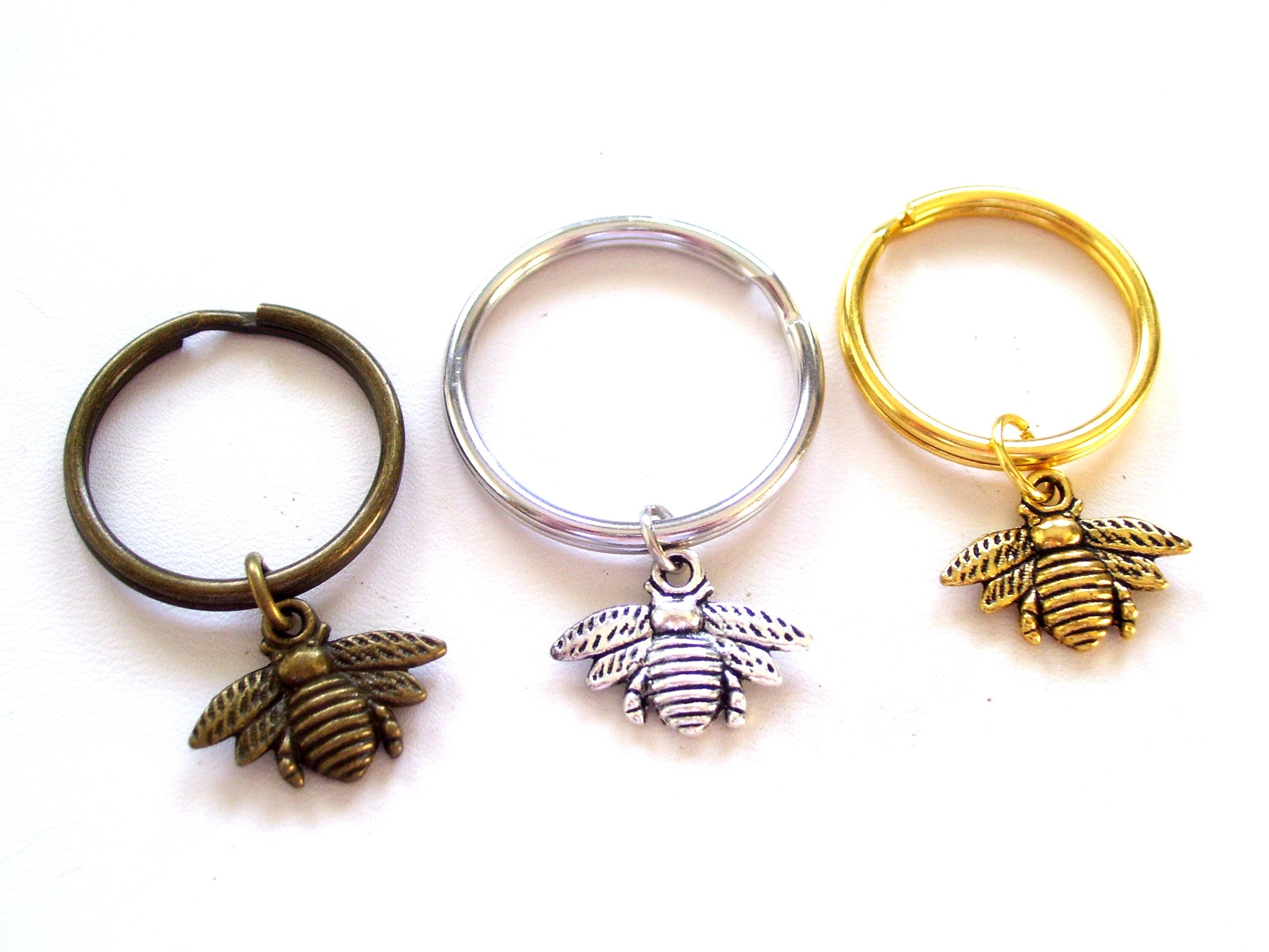 Honeybee Keychain Honeybee Charm Brass Bee Key Chain Silver - Etsy