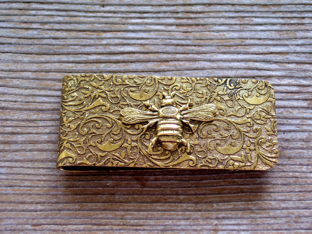 Antiqued Gold Bee Money Clip,father's Day Gift, Flying Bee Clip, Floral ...