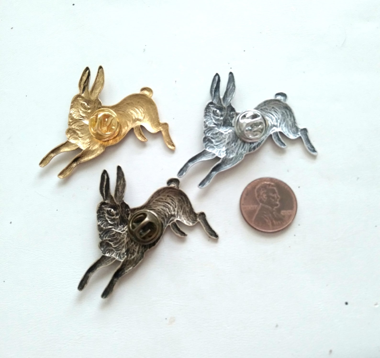 Antiqued Gold Rabbit Pin: Large Running Hare Jewelry - Etsy