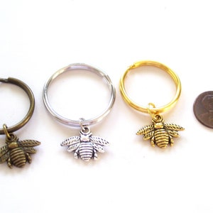 Honeybee Keychain, Honeybee Charm, Brass Bee Key Chain, Silver Bee Key ...