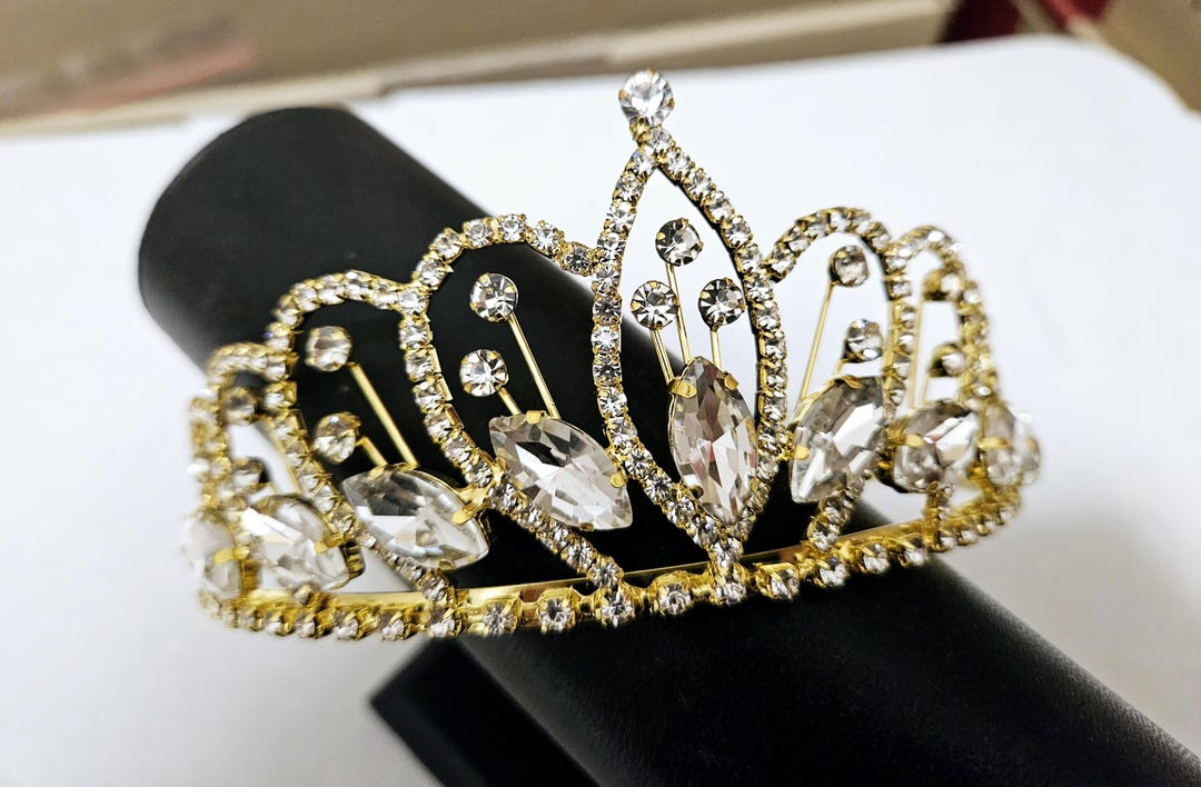 Large Bridal Gold Tiara Wedding Party With Shining Rhinestones - Etsy