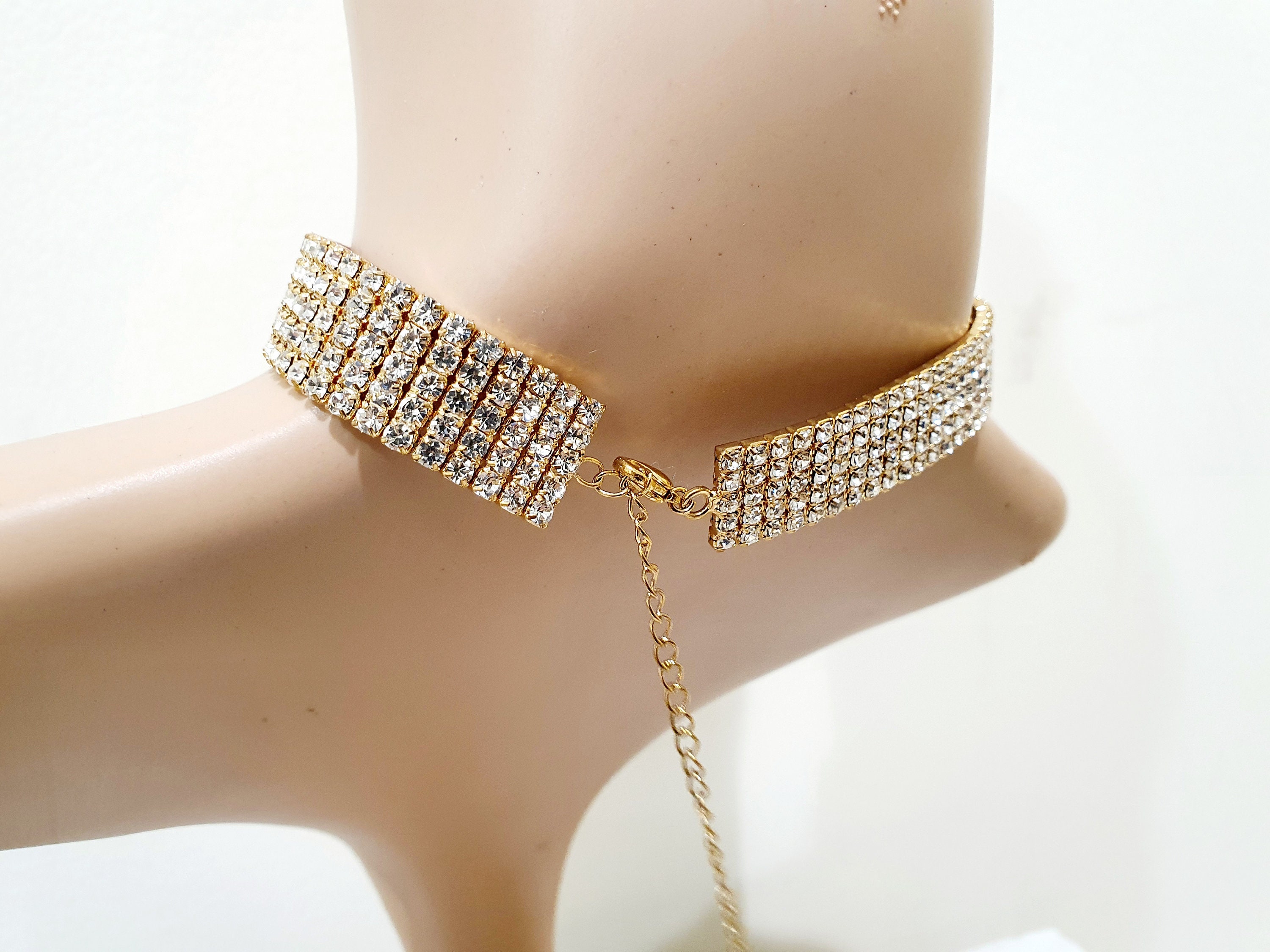 Bridal Party Elastic Choker Gold Colour With 5 Rows Diamante ...
