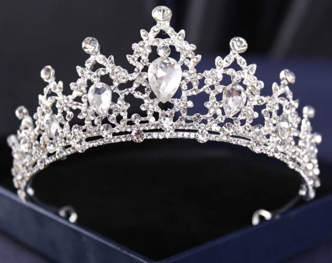 Luxurious Large Tiara Crown Silver Colour With Shining Rhinestones - Etsy