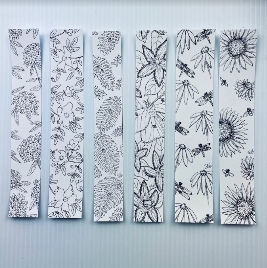 6 Nature Floral Art Bookmarks Ready to Be Colored by You! - Etsy