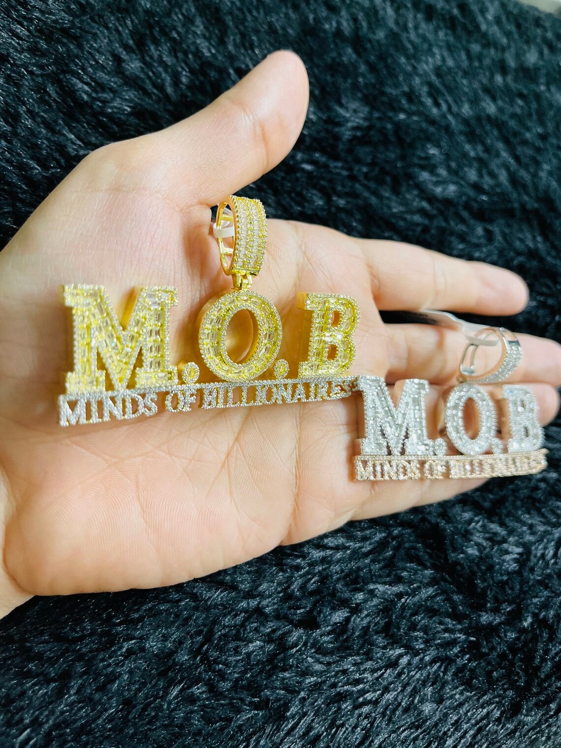 14k Gold Finish MOB Mind of Billionaires Hip Hop Simulated - Etsy