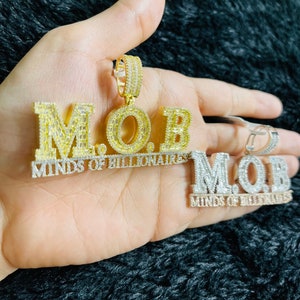 14k Gold Finish MOB Mind of Billionaires Hip Hop Simulated Diamond ...