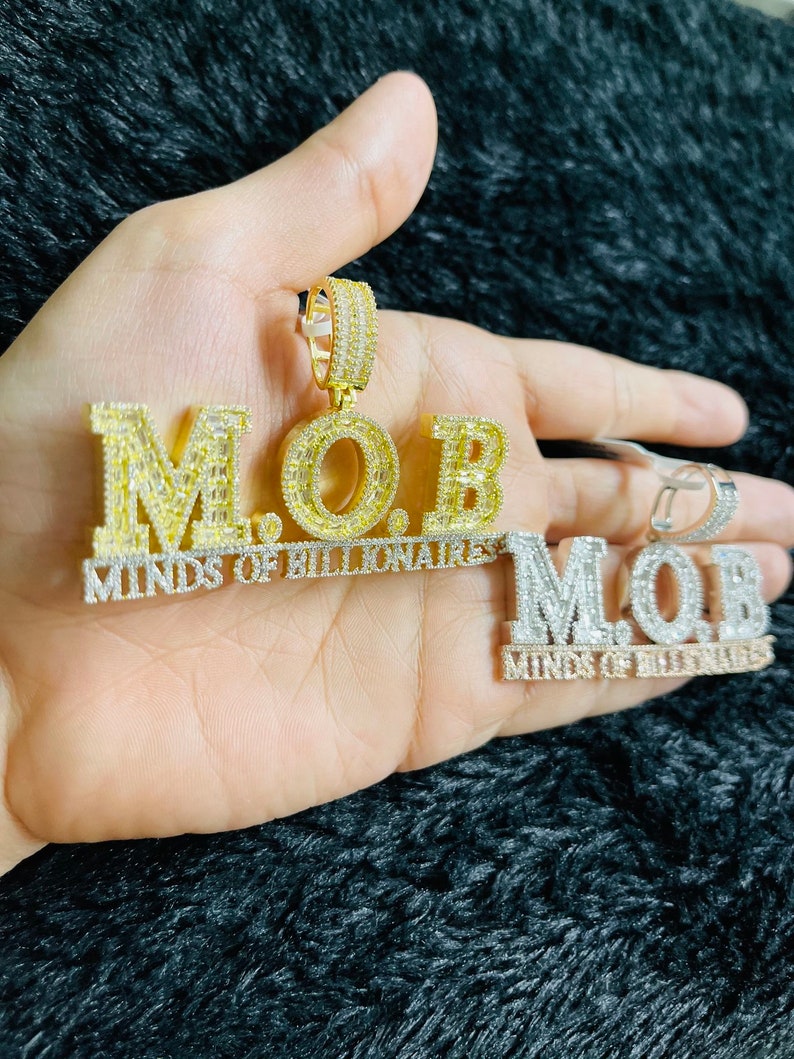14k Gold Finish MOB Mind of Billionaires Hip Hop Simulated Diamond ...