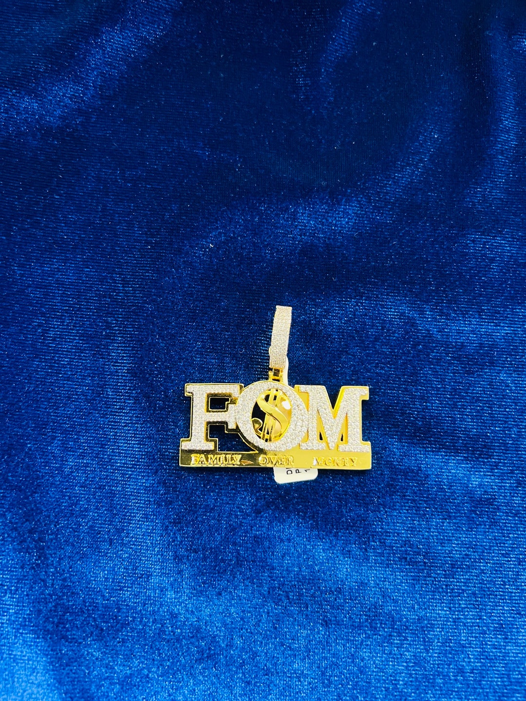 14k Gold Finish FOM Family Over Moneysimulated Diamond Hip Hop Pendant ...