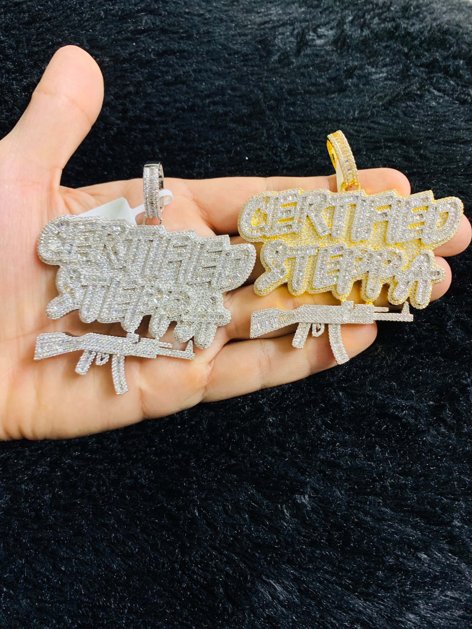 14k Gold Finish Certified Steppa Gun Hip Hop Simulated Diamond Pendant ...