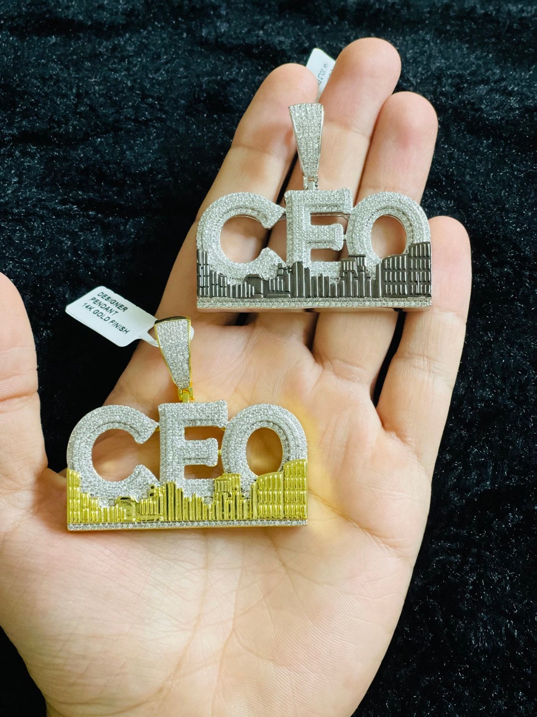 14k Gold Finish CEO Hip Hop Simulated Diamond Pendant W/ Rope Chain - Etsy