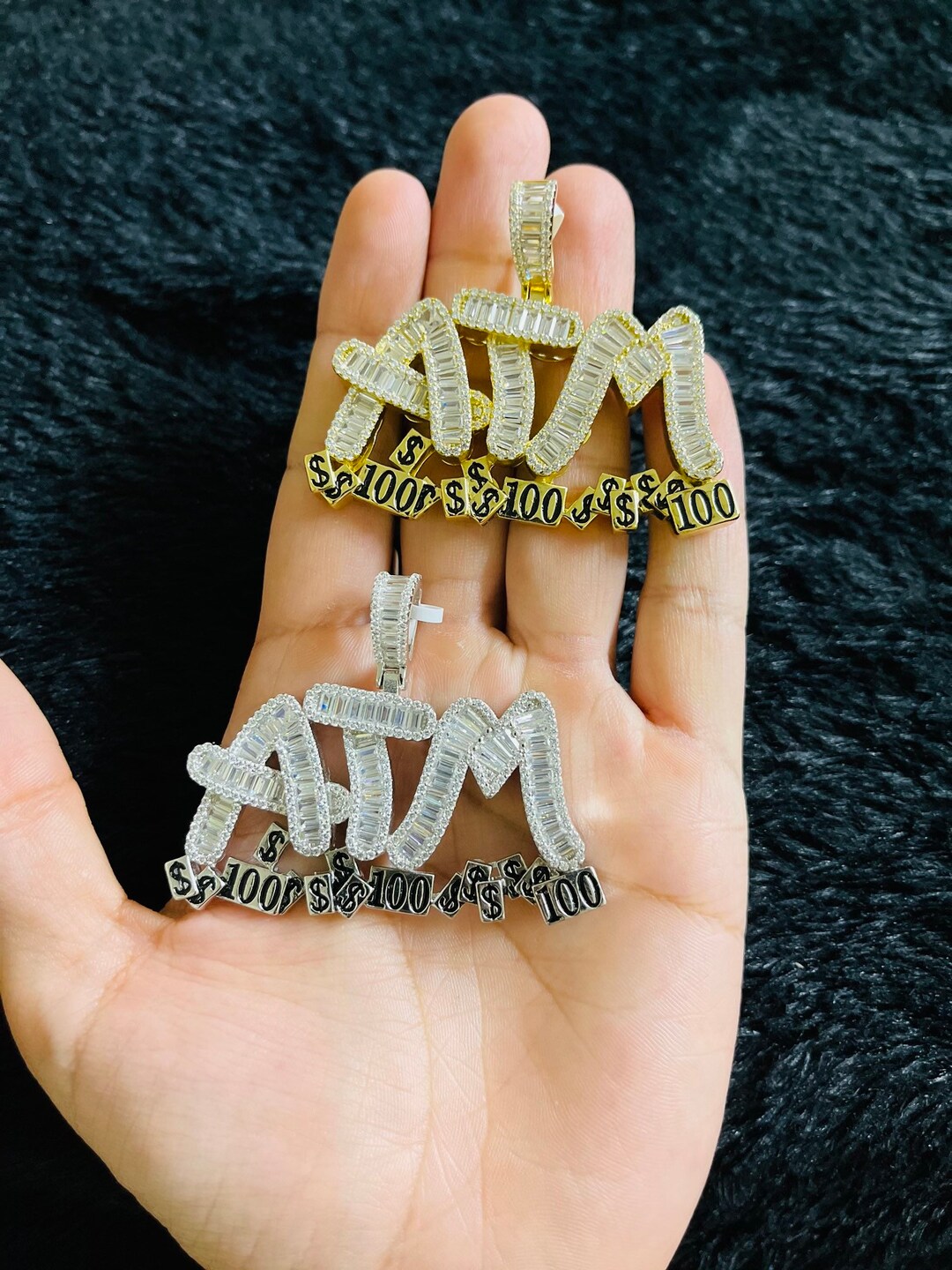 925 Sterling Silver ATM Hip Hop Simulated Diamond Pendant w / - Etsy España