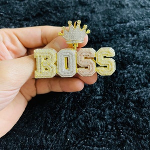 14k Gold Finish Boss With Crown Tricolor Hip Hop Simulated Diamond ...