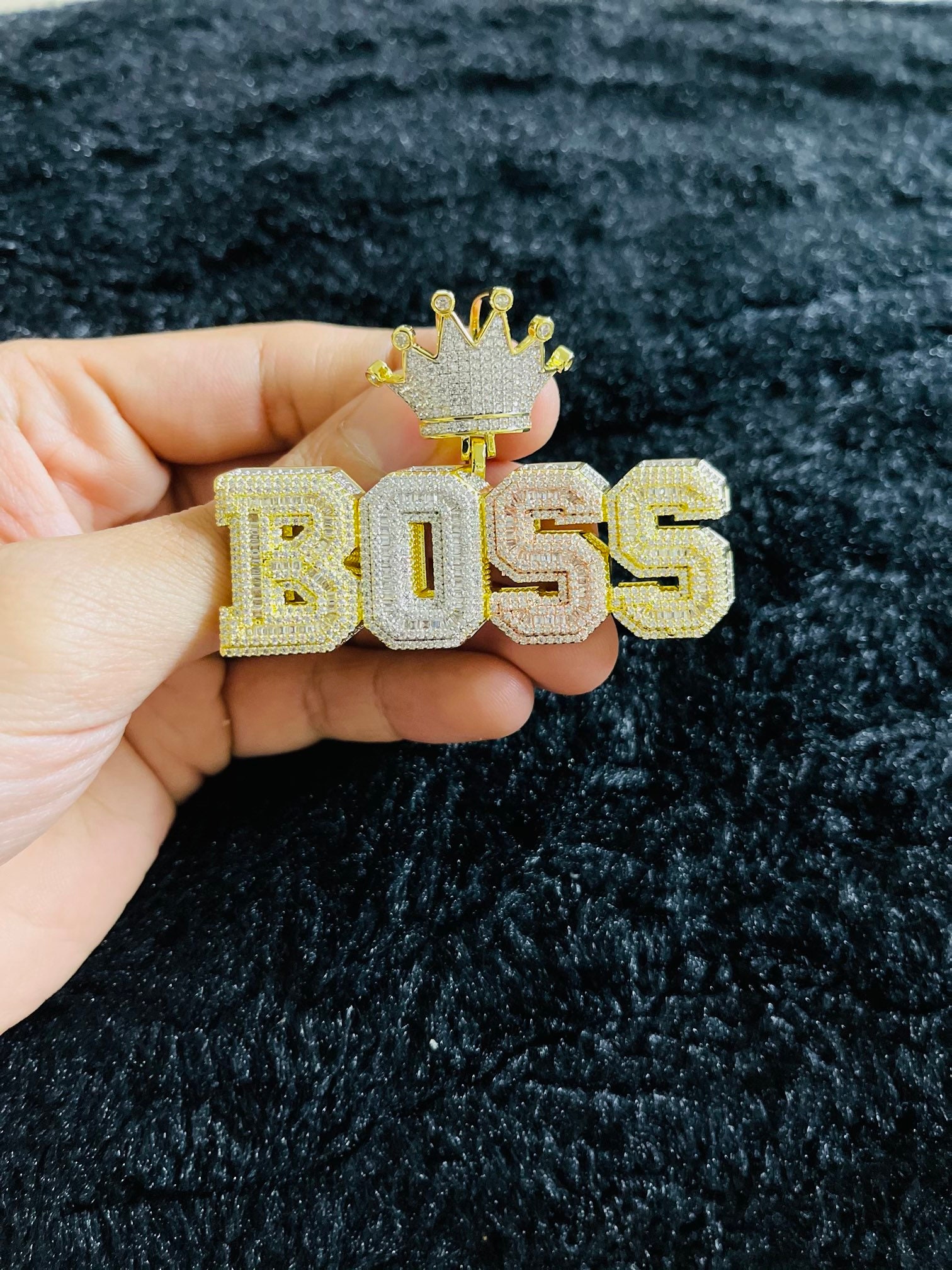 14k Gold Finish Boss With Crown Tricolor Hip Hop Simulated - Etsy