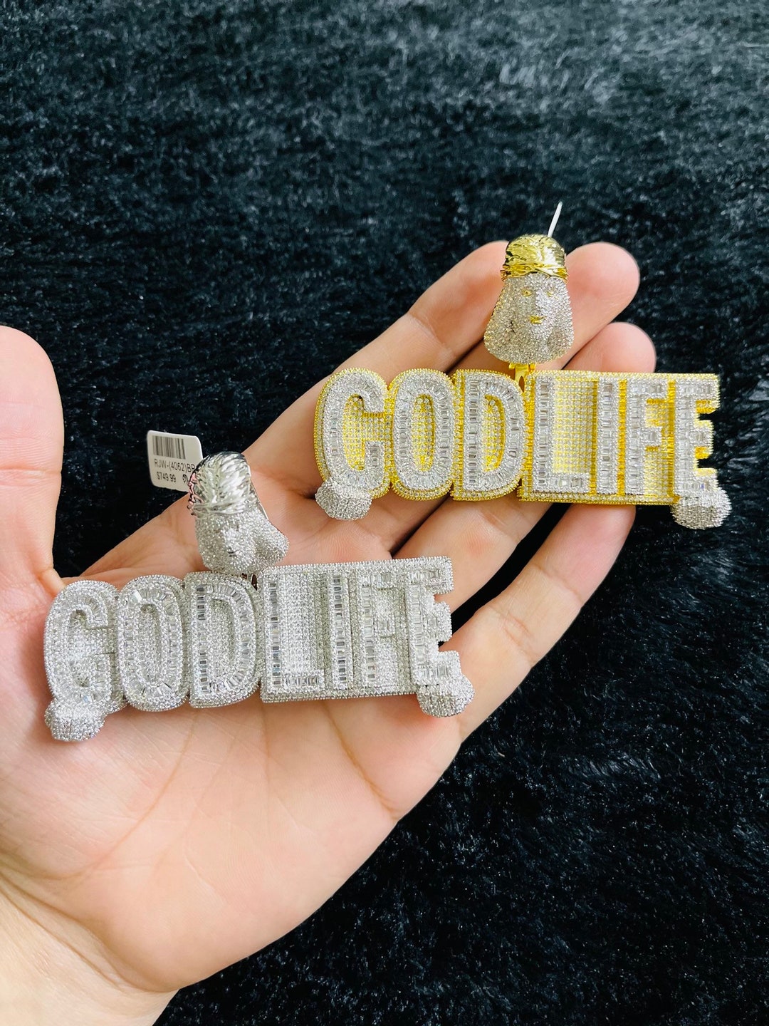 14k Gold Finish Godlife Jesus Head Hip Hop Simulated Diamond Pendant W ...