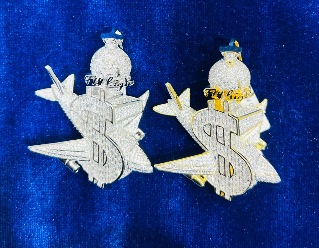 14k Gold Finish Fly High Hip Hop Simulated Diamond Pendant W/ Chain - Etsy