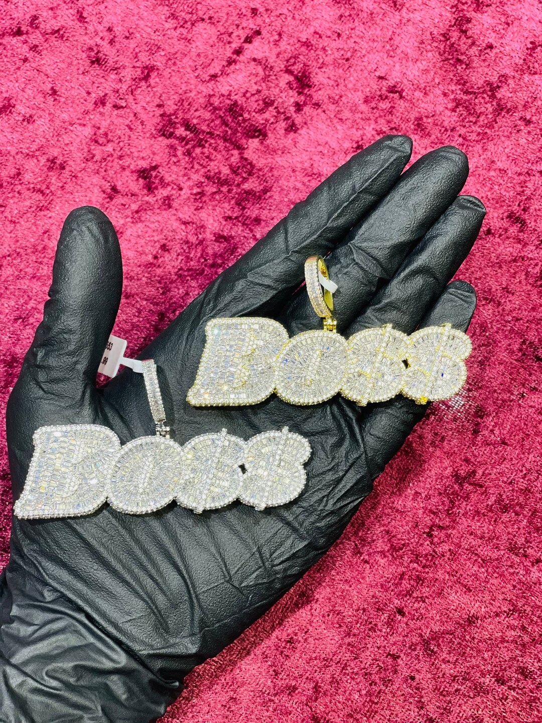 14k Gold Finish BOSS Hip Hop Simulated Diamond Charm Pendant W/ Rope ...