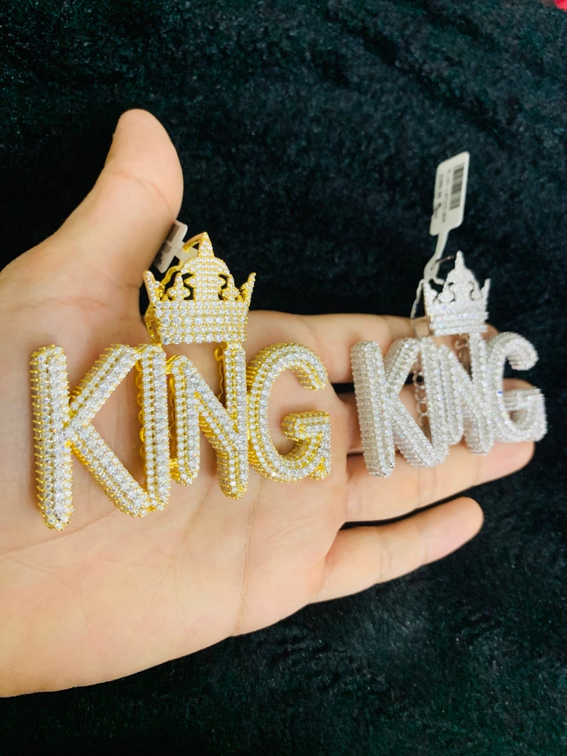 14k Gold Finish King Crown Hip Hop Simulated Diamond Charm | Etsy