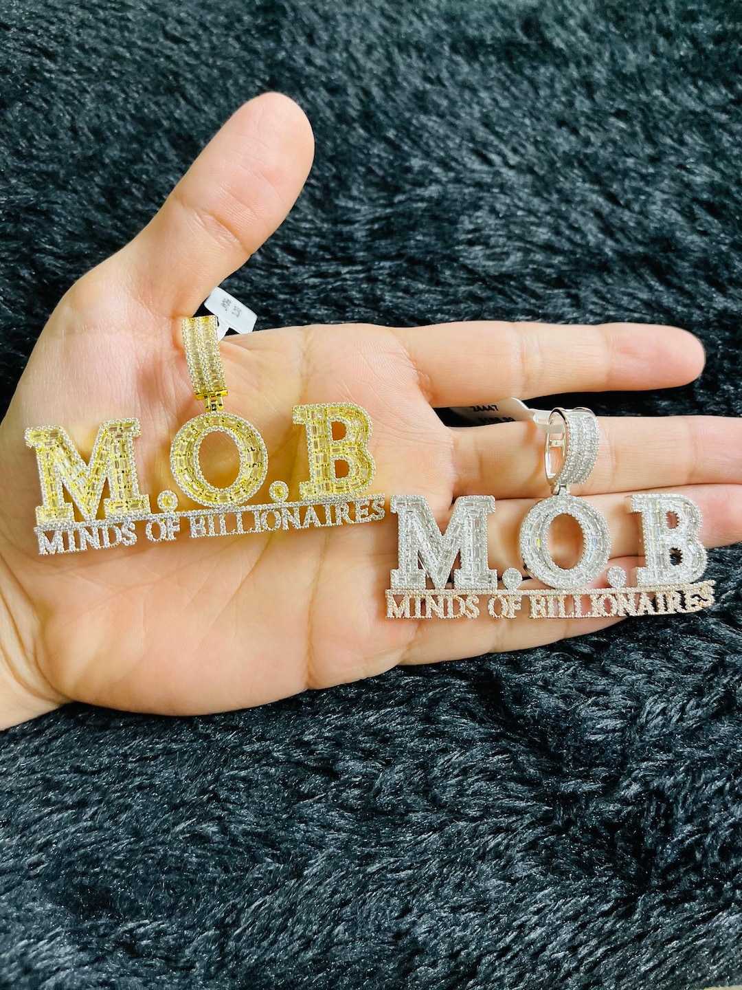 14k Gold Finish MOB Mind of Billionaires Hip Hop Simulated Diamond ...