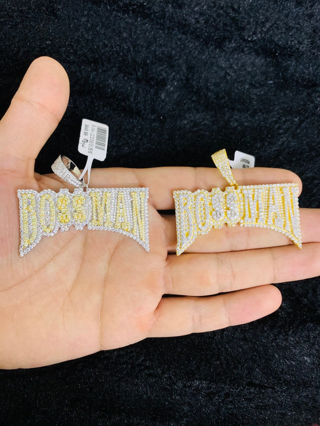 925 Sterling Silver Bossman Hip Hop Simulated Diamond Charm Pendant W ...