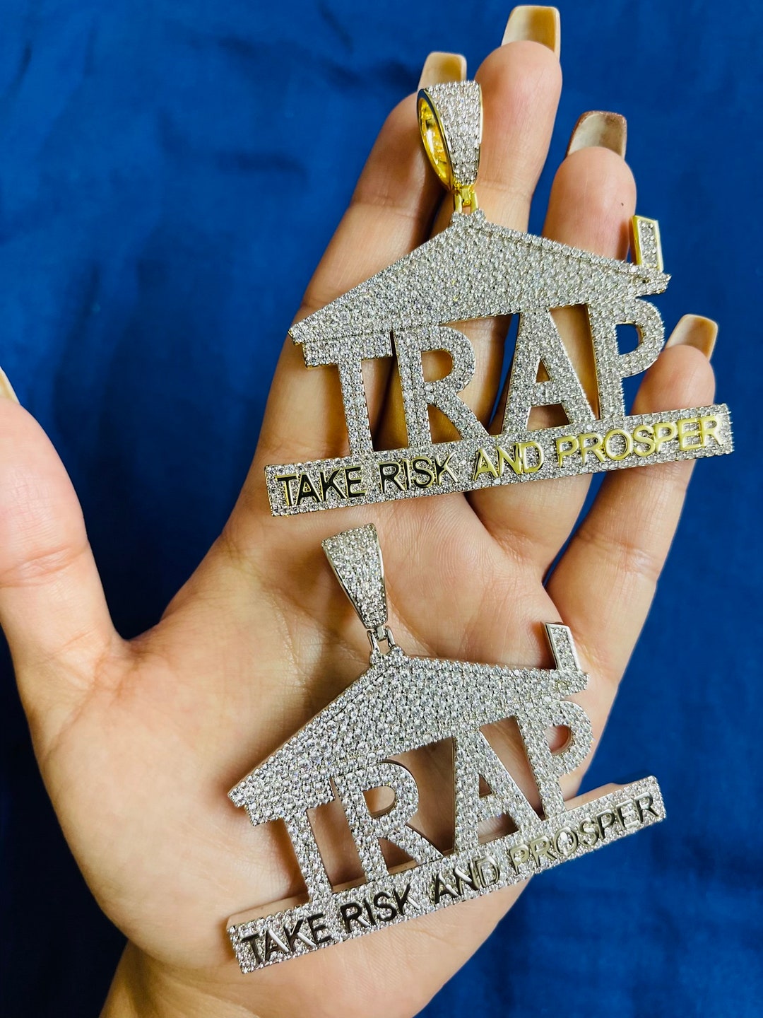 14k Gold Finish Trap House Hip Hop Simulated Diamond Pendant W/ Rope ...