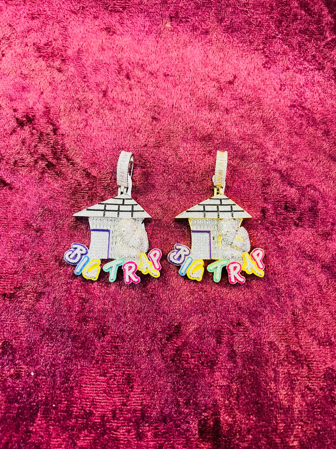 14k Gold Finish Big Trap House Hip Hop Simulated Diamond Pendant W ...