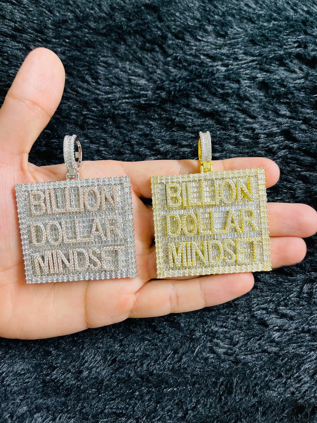 14k Gold Finish Billion Dollar Mindset Simulated Diamond Hip Hop ...