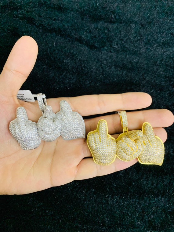 14k Gold Finish Three Middle Finger Hip Hop Simulated Diamond - Etsy