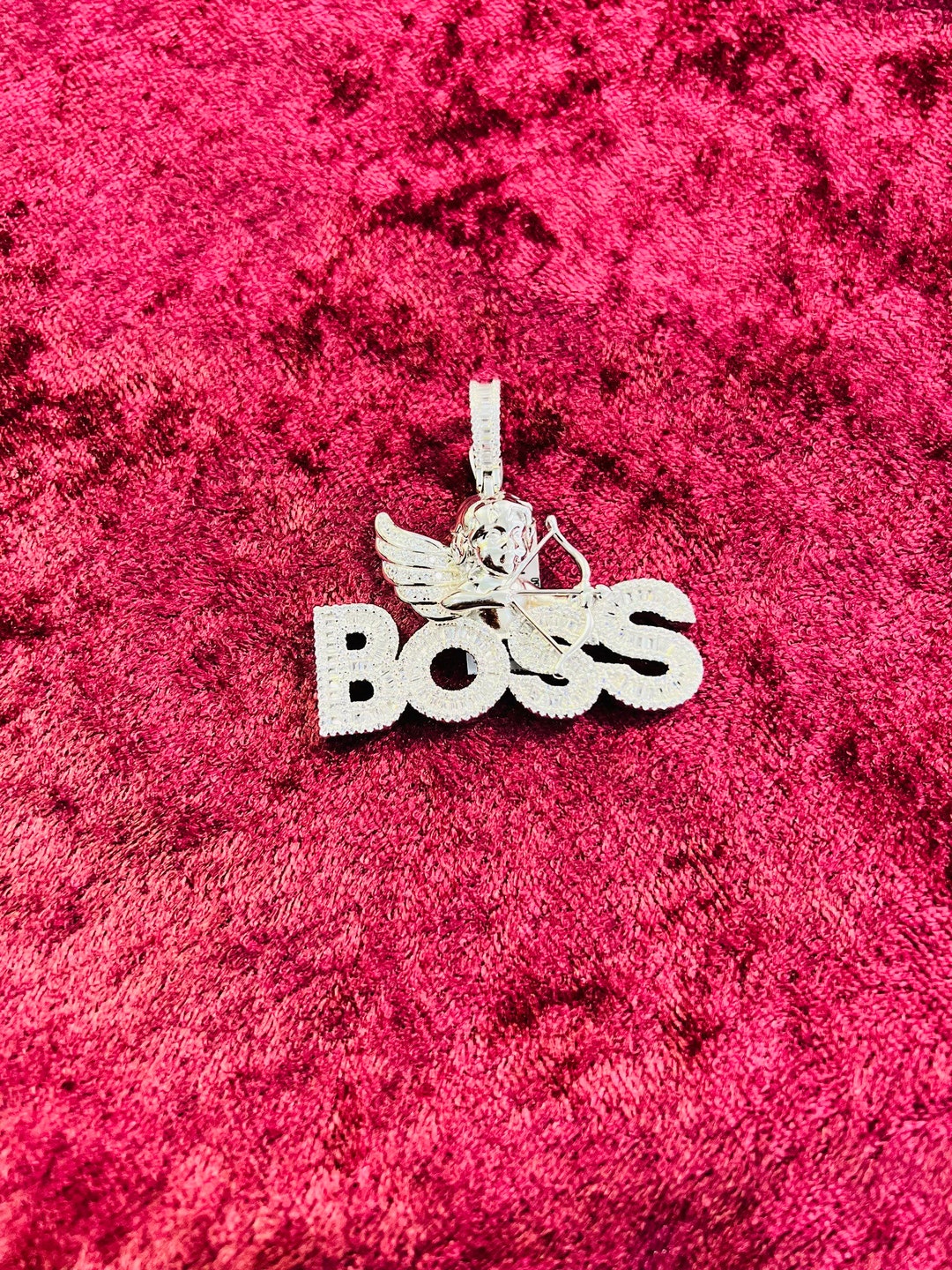 925 Sterling Silver Boss Angel Hip Hop Simulated Diamond Pendant Charm ...