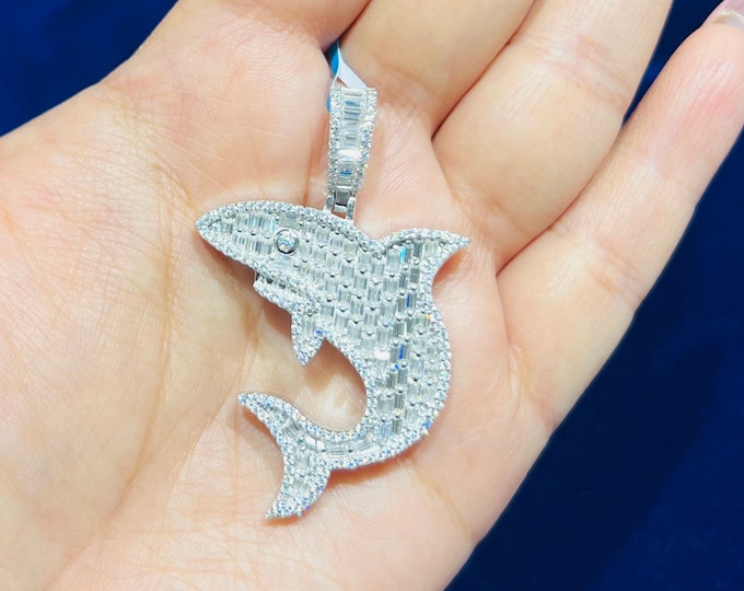 Iced Out Shark VVS Moissanite Diamond Pendant, Customized Jewelry ...