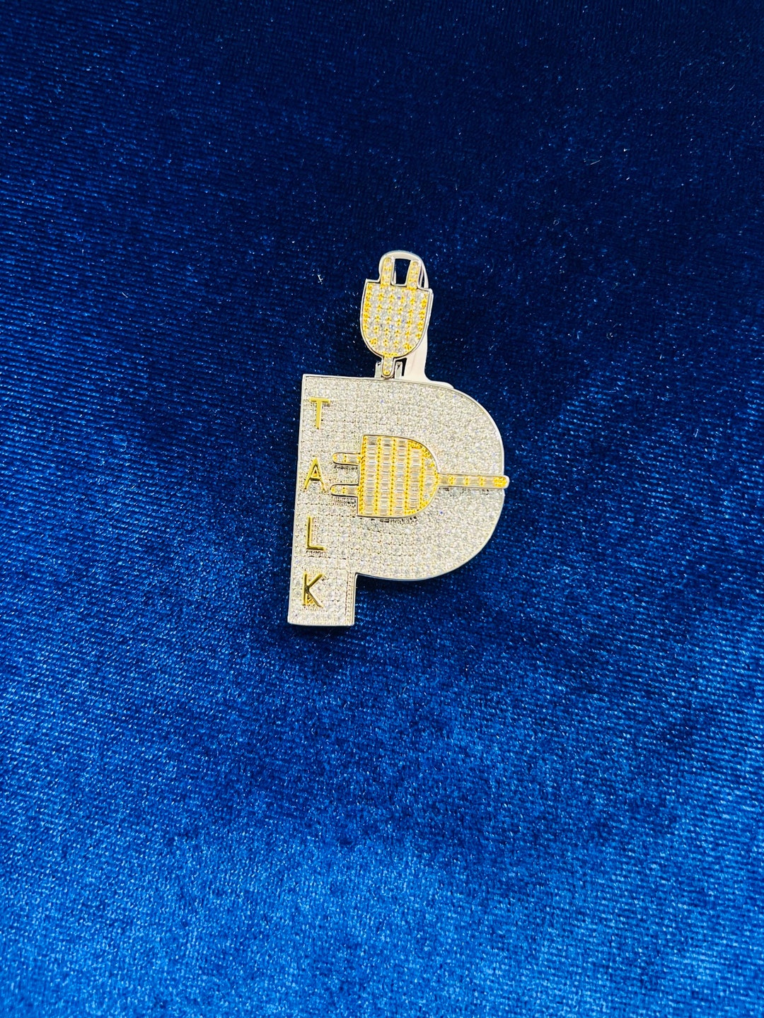 14KT Gold Finish Plug Talk Hip Hop Simulated Diamond Charm Pendant W ...