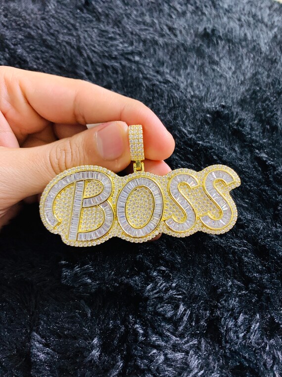 14k Gold Finish Boss Hip Hop Simulated Diamond Charm Pendant - Etsy