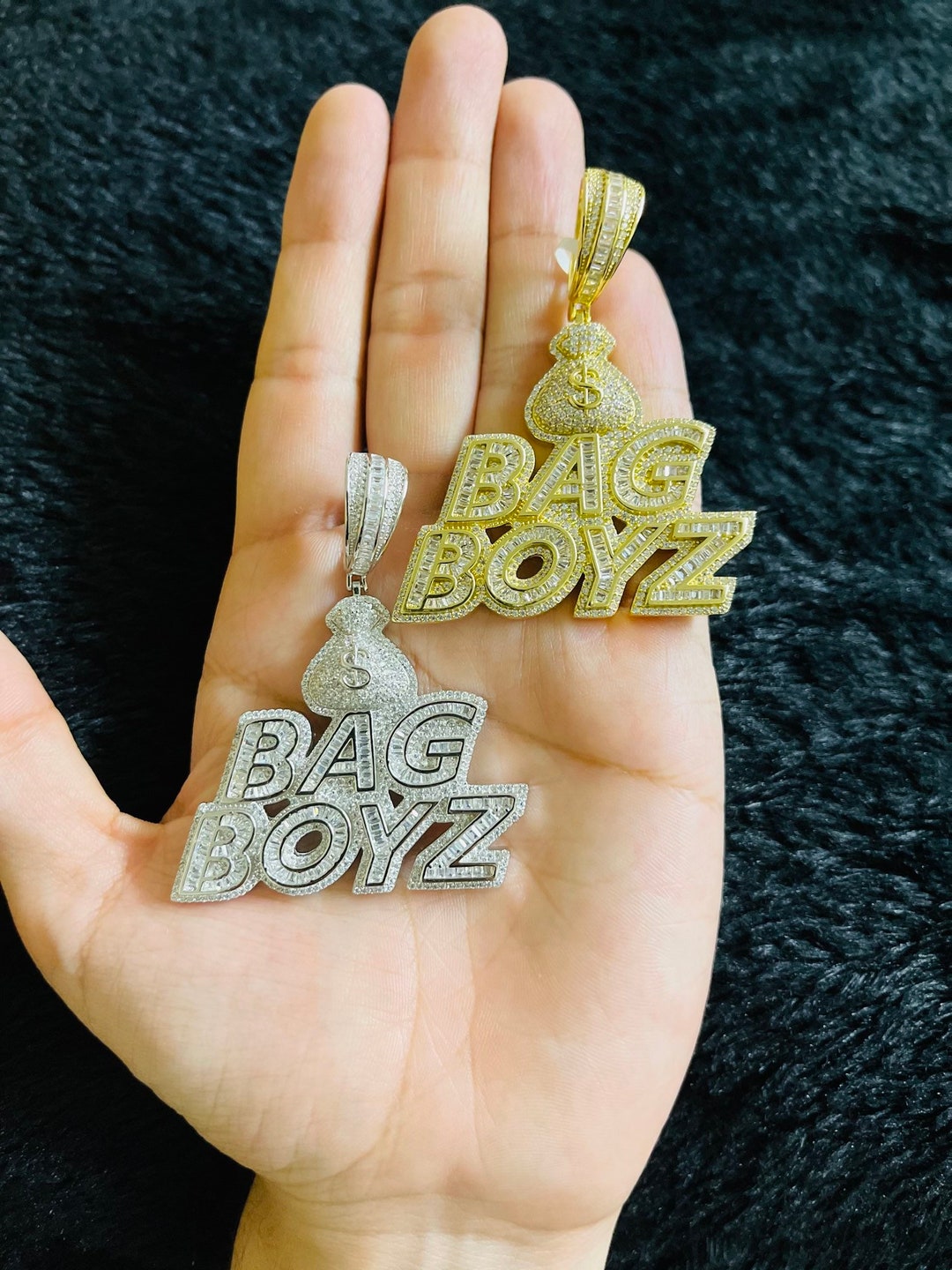 925 Sterling Silver Money Bag Bag Boyz Hip Hop Simulated Diamond ...
